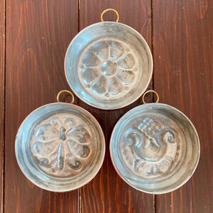 Small Copper Baking Molds Set, 3 Vintage Cake Pans, Jelly Pudding Mold ...