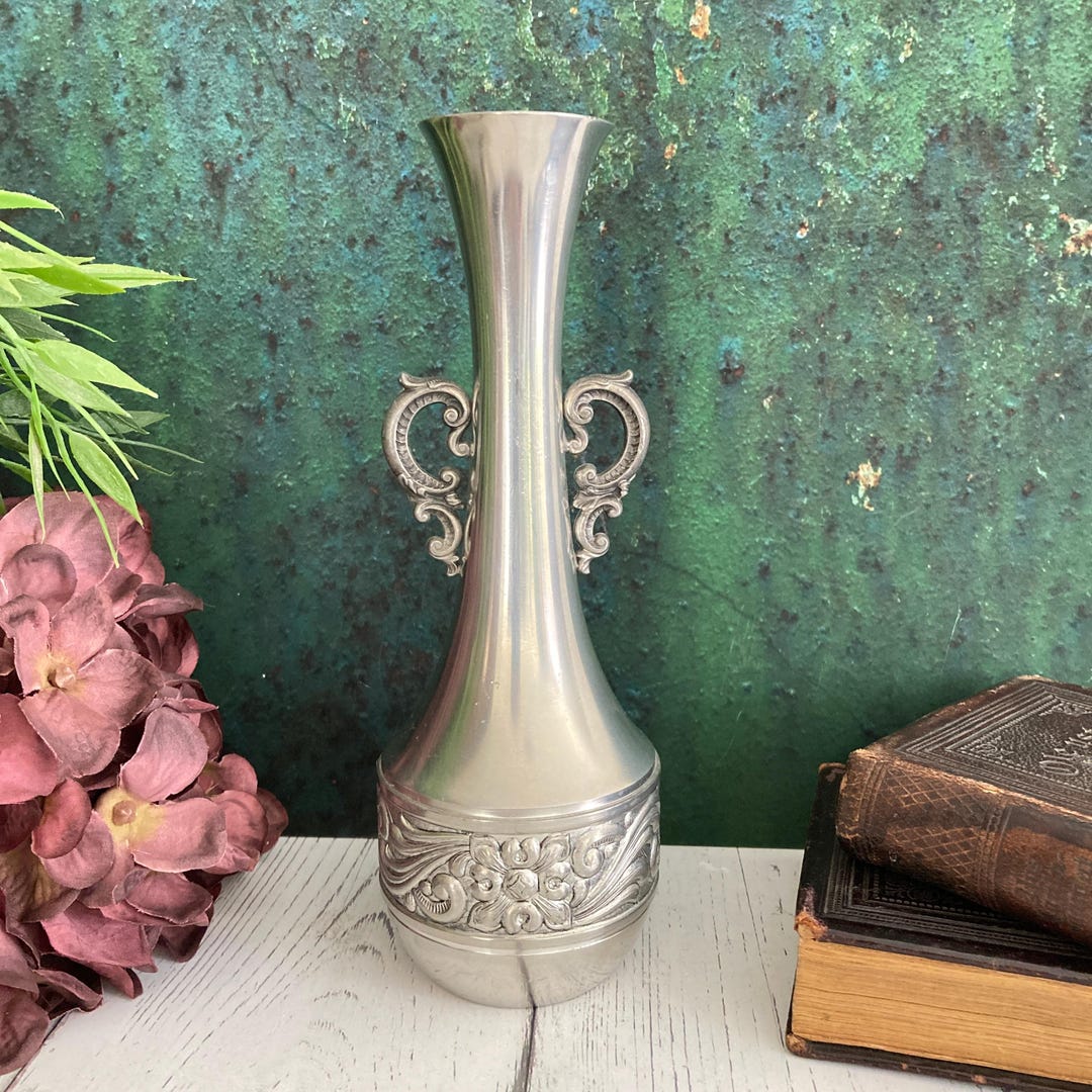 Vintage Ornate Metal Vase With Ornate Handles, Norwegian Handmade ...