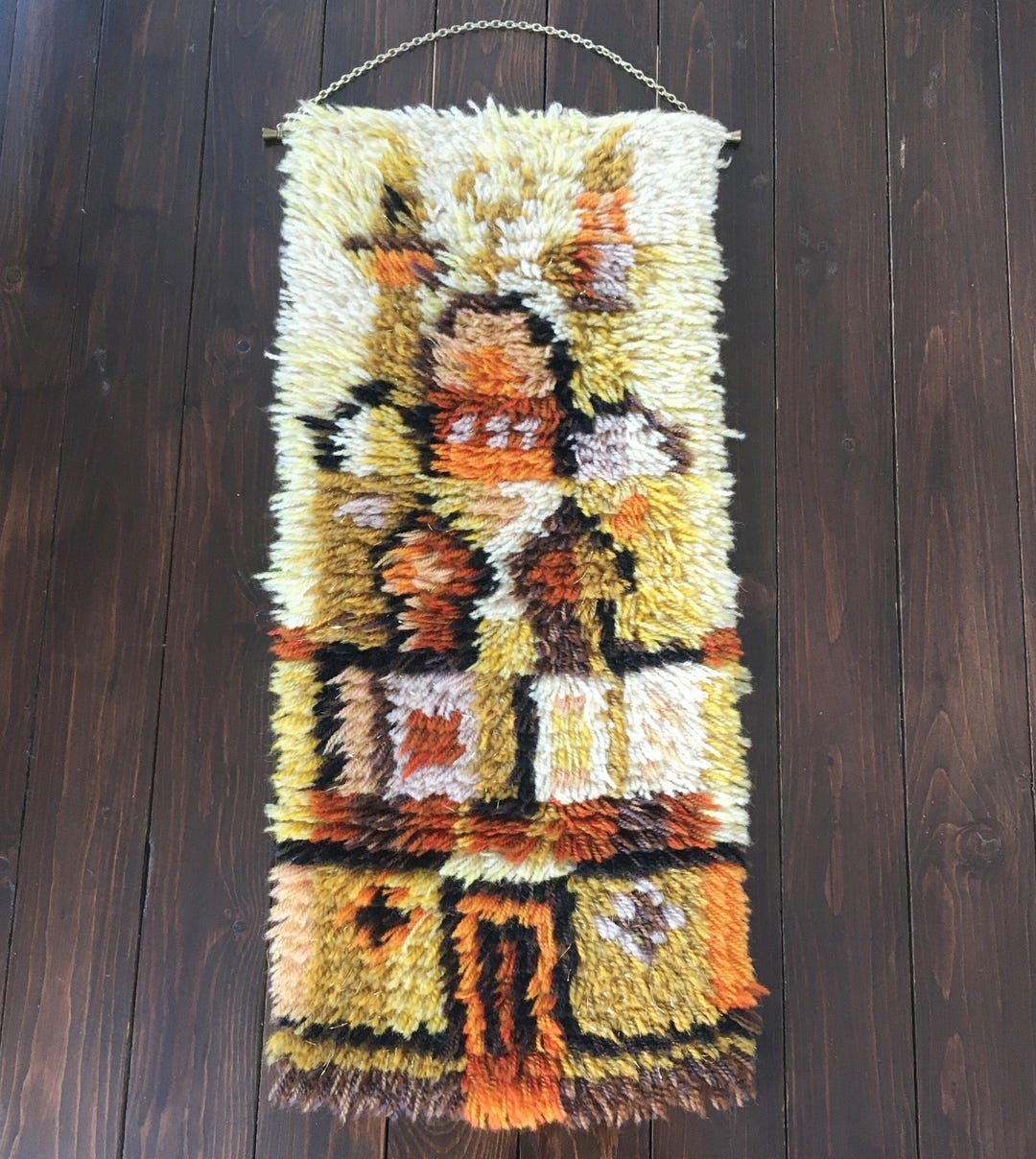 Shag Rug, Vintage Rya Rug, Wool Latch Hook Rug, Castle, Scandinavian ...