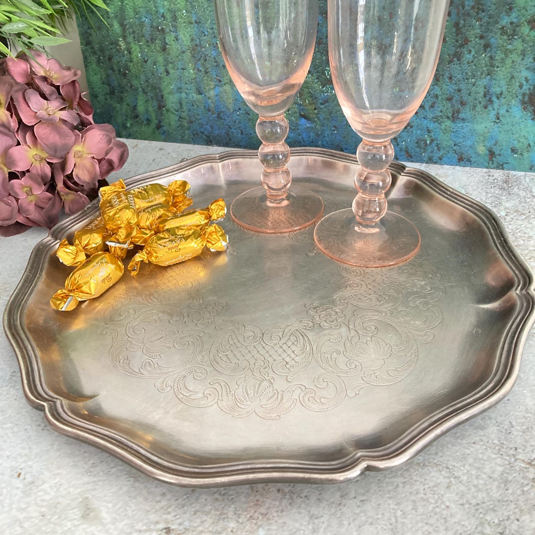 Silver Plated Tray, Chippendale Platter, Vintage Round Drinks Food ...