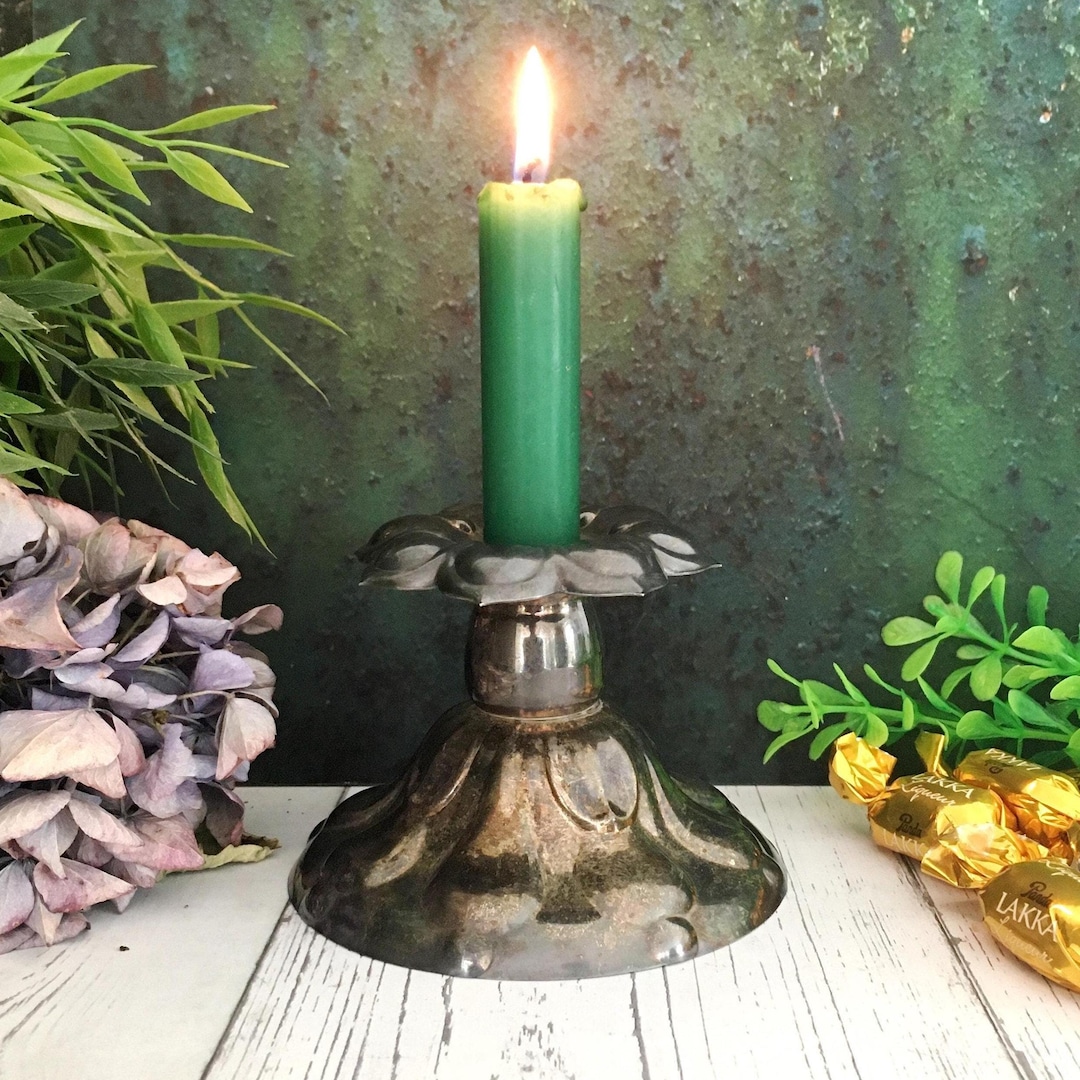 Rococo Candle Stick, Silver Plated Flower Candle Holder, Embossed ...