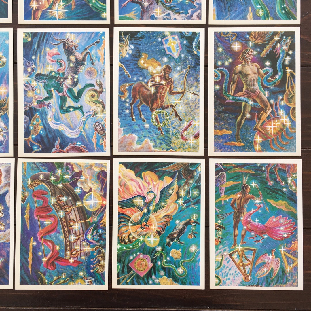 Astrology Signs 24 Postcards, Constellations, Hand Drawn Celestial ...