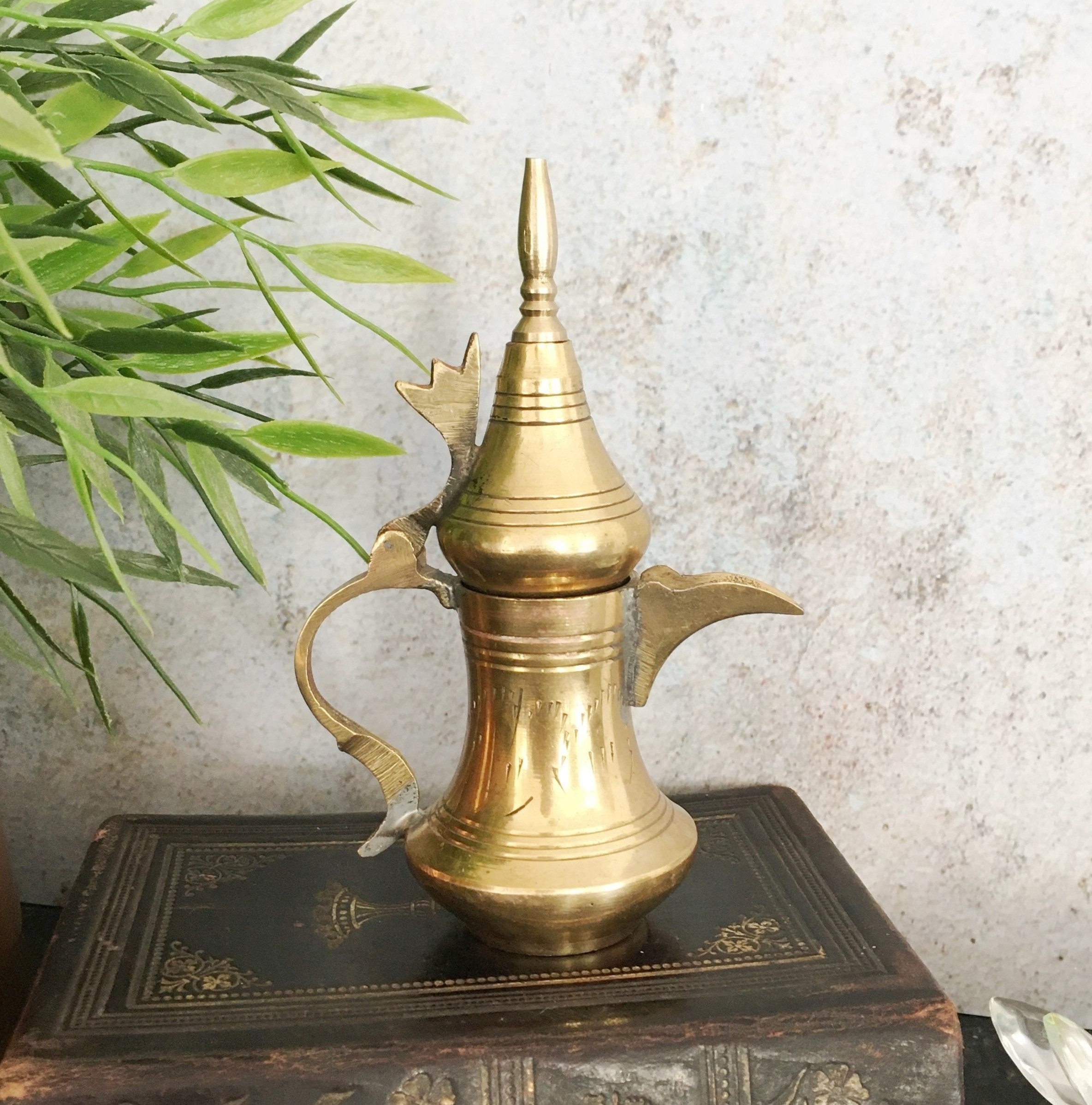Solid Brass Coffee Pot Antique Arabic Mini Vase Brass Dallah Etched ...