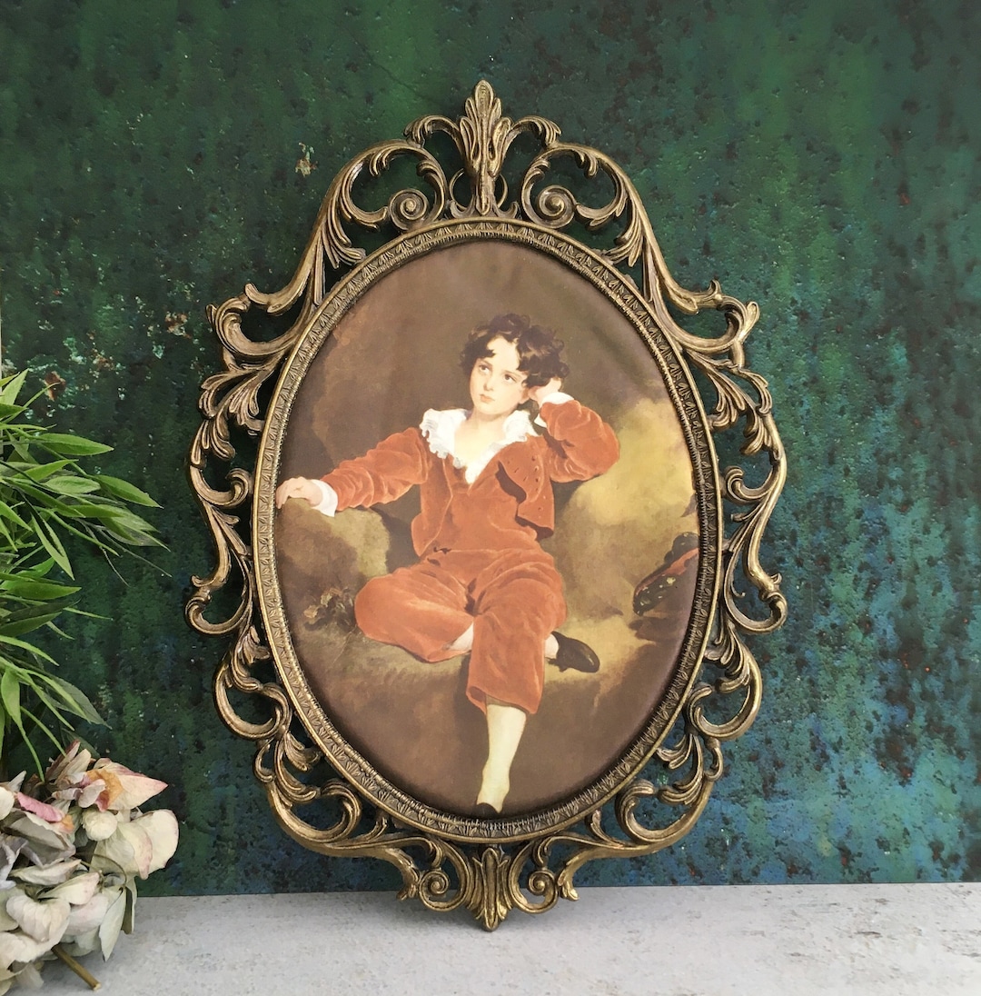 The Red Boy, Large Silk Picture, Ornate Oval Frame, Italian Antique ...