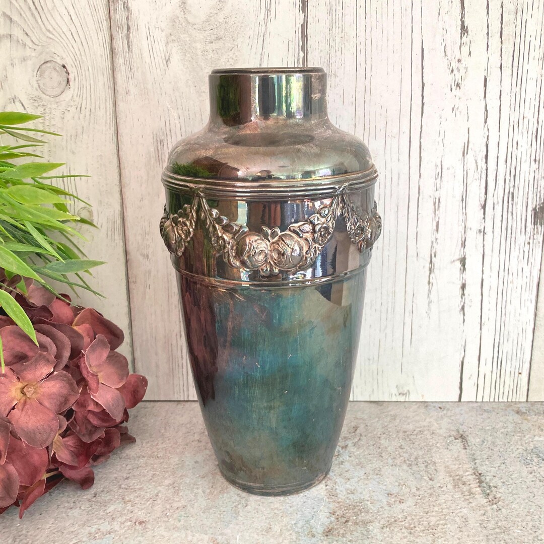 Art Deco Silver Plated Vase: Vintage 1920s Jugend, Ornate Wreath ...