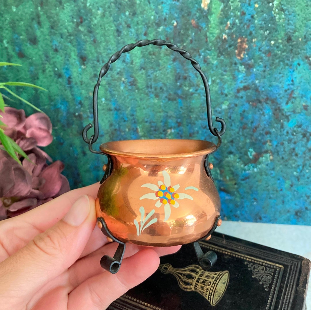 Small Witches Cauldron, Vintage Copper Pot, Tiny Plant Succulent Pot ...