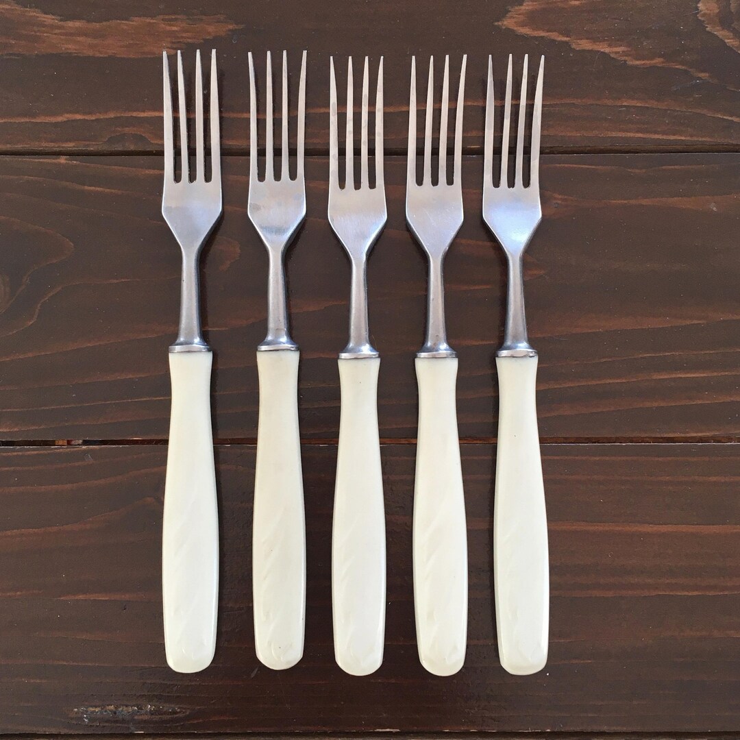 Ivory Faux Bone Forks, Vintage Set of 5 Forks, Natural White Bakelite ...