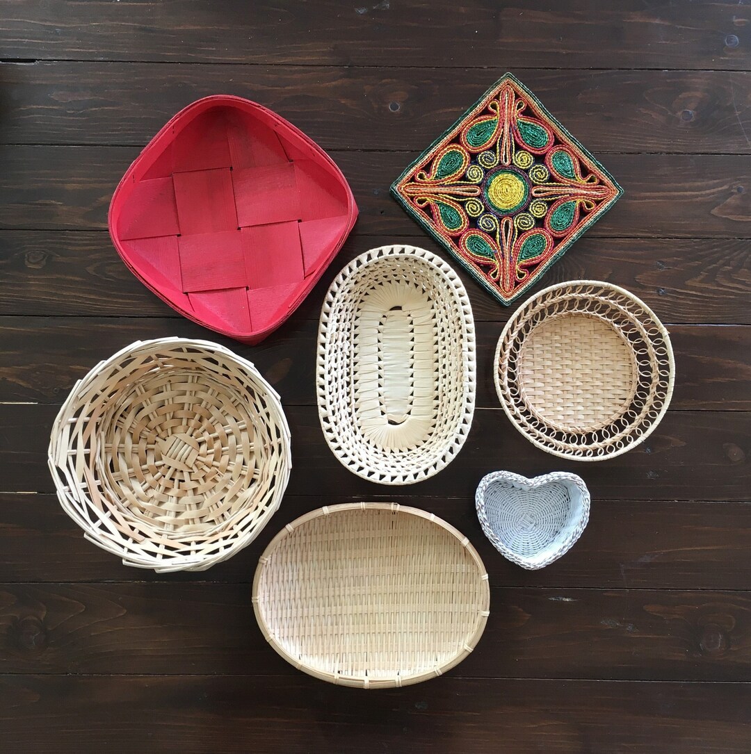 Basket Collection of 7, Eclectic Wall Decor, Vintage Boho Wall Hangings ...