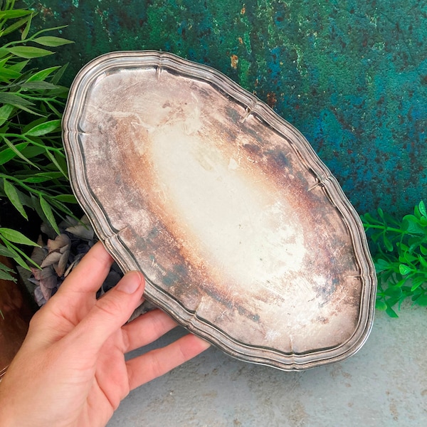 Antique Silver Patina Serving Tray - Etsy