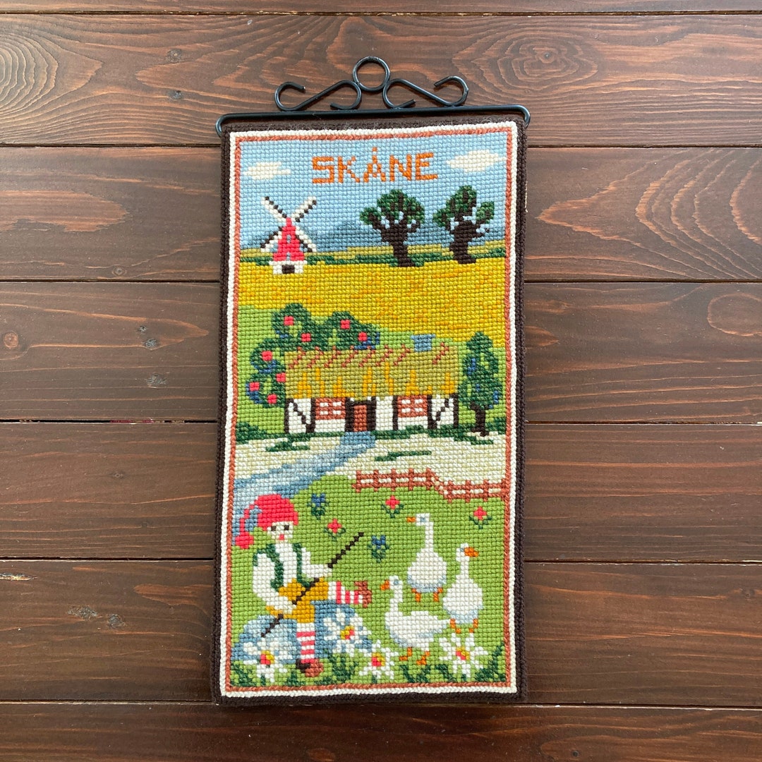 Scandinavian Tapestry, Swedish Skane Farm, Windmill Geese, Folk Art ...