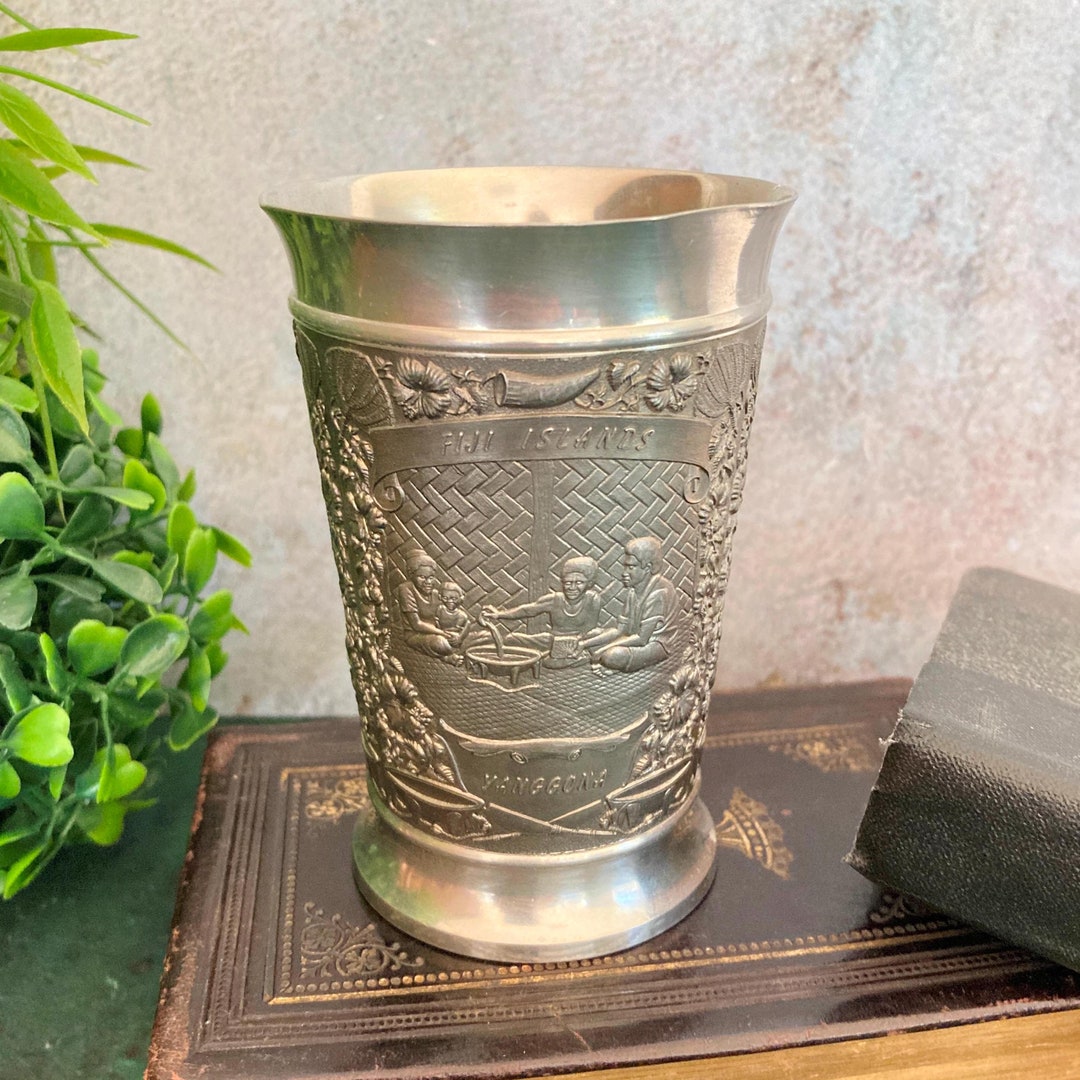 Fiji Islands Pewter Cup, Ornate Souvenir Tumbler, Handmade Collectible ...