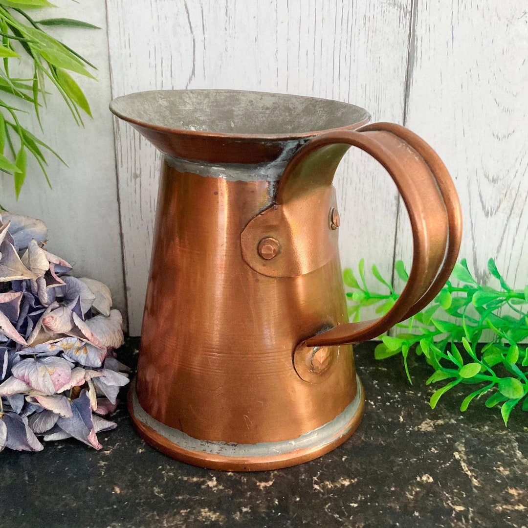 Antique Copper Pitcher, Small Copper Jug, Massive Handle, Handmade ...