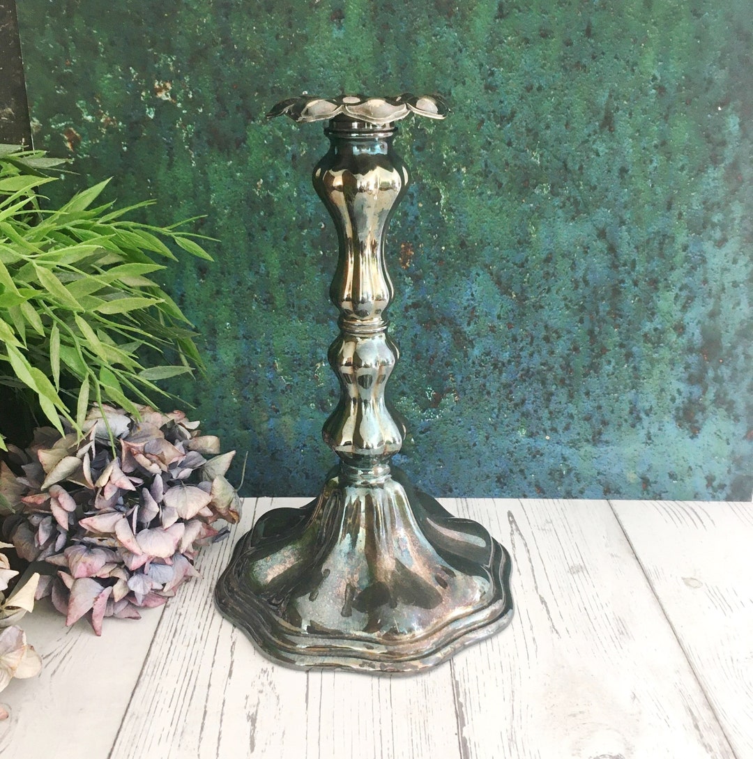 Candle Stick Silver Plated Large Pillar Candle Holder Rococo - Etsy