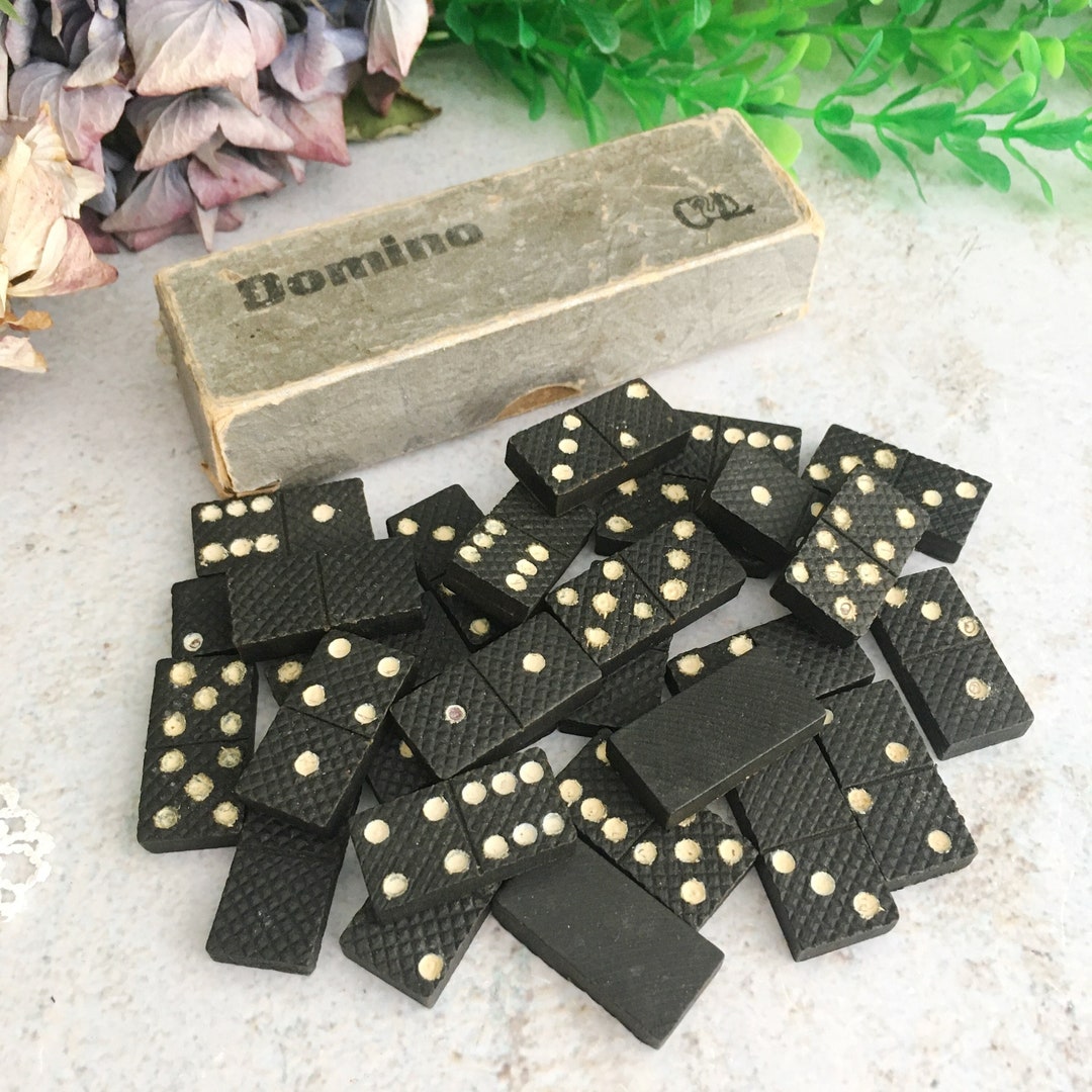 Antique Domino Set, Rare Wooden Mini Dominoes, 1930s Complete Wooden ...