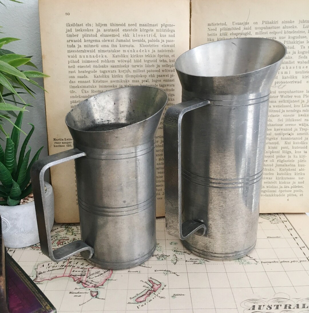 Tin Cups 2 Vintage Measuring Cups, Pair of Pewter Metal Vases, Rustic ...