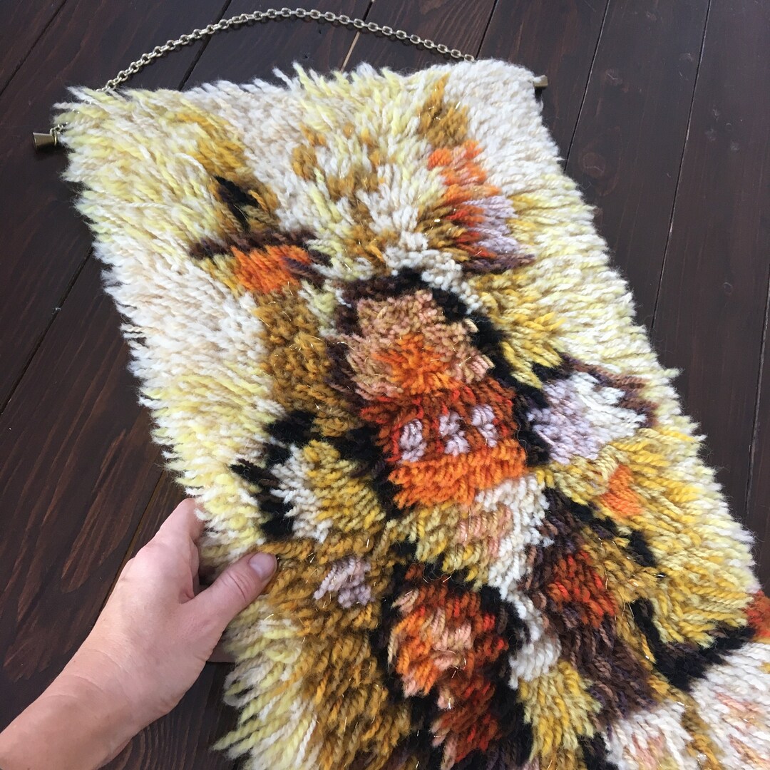 Shag Rug, Vintage Rya Rug, Wool Latch Hook Rug, Castle, Scandinavian ...