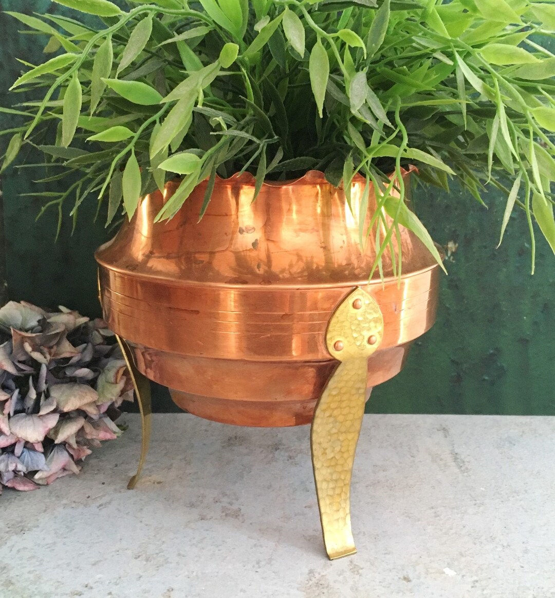 Plant Pot, Footed Copper Metal Pot, Large Antique Pot, Art Deco ...