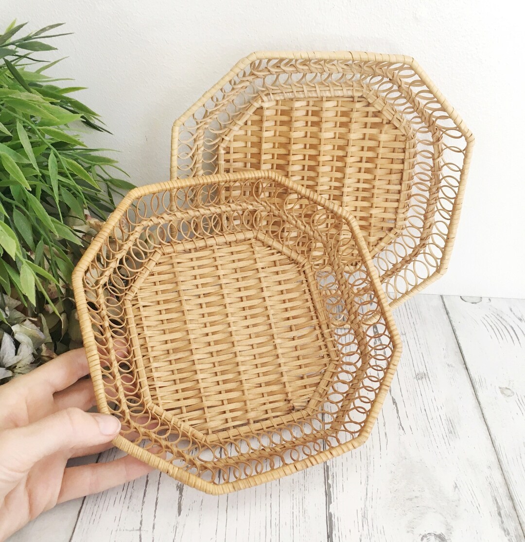 Natural Baskets, 2 Delicate Wall Decor Baskets, Pair of Vintage Baskets ...