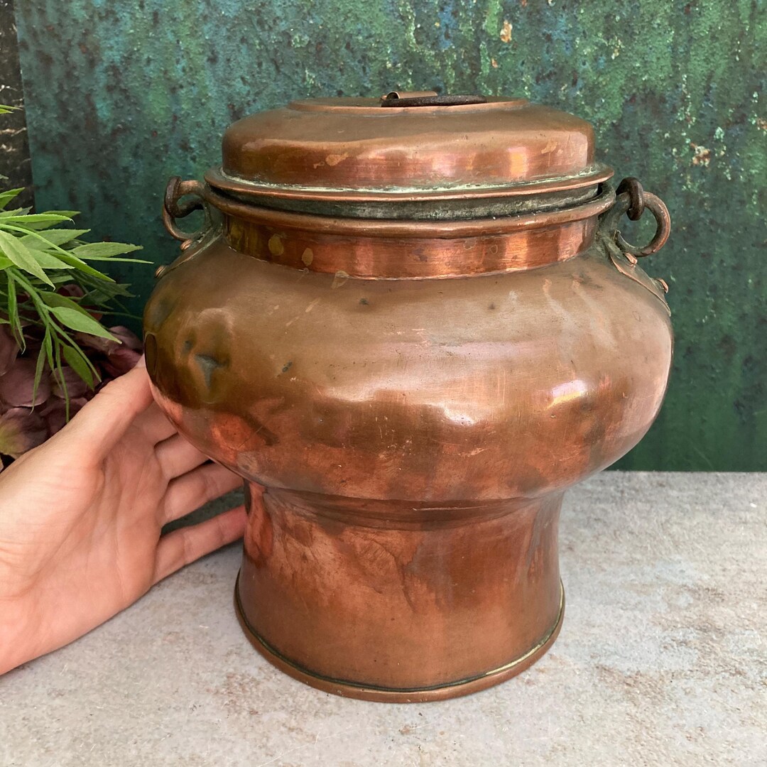 Large Copper Pot, Lidded Rustic Cauldron, Antique 1920s Scandinavian ...