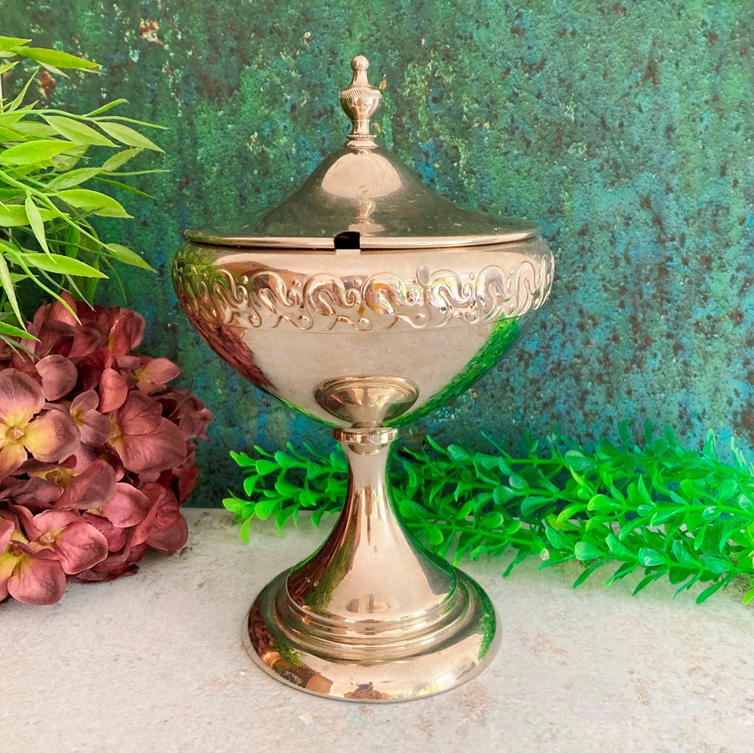 Vintage Pedestal Bowl, Chromed Silver Gold Metal Trophy Cup, Footed ...