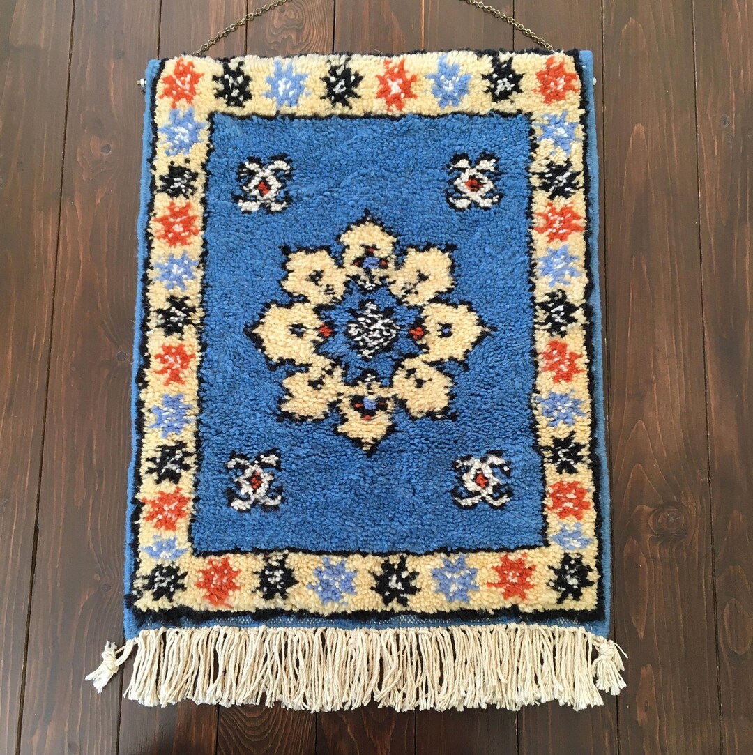 Shag Rug, Rya Rug, Blue Wool Latch Hook Rug, Vintage Scandinavian ...