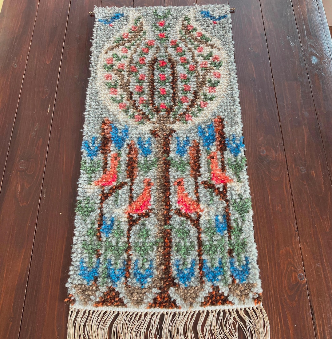 Shag Rug, Vintage Rya Rug, Blooming Tree Birds, Scandinavian Handmade ...