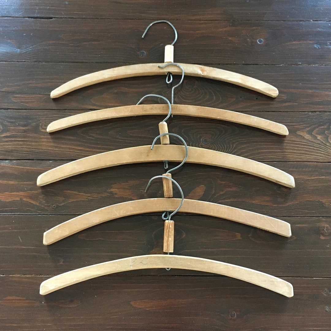 Wood Hangers, 5 Vintage Wood Coat Hangers, Antique Clothing, Primitive ...