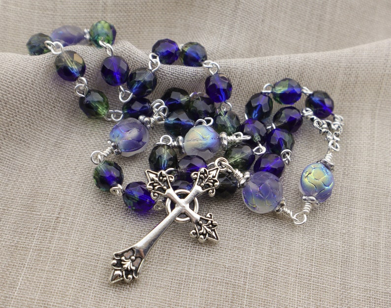 Anglican Rosary Beads Blue With Gree Glass Prayer Beads Episcopal ...