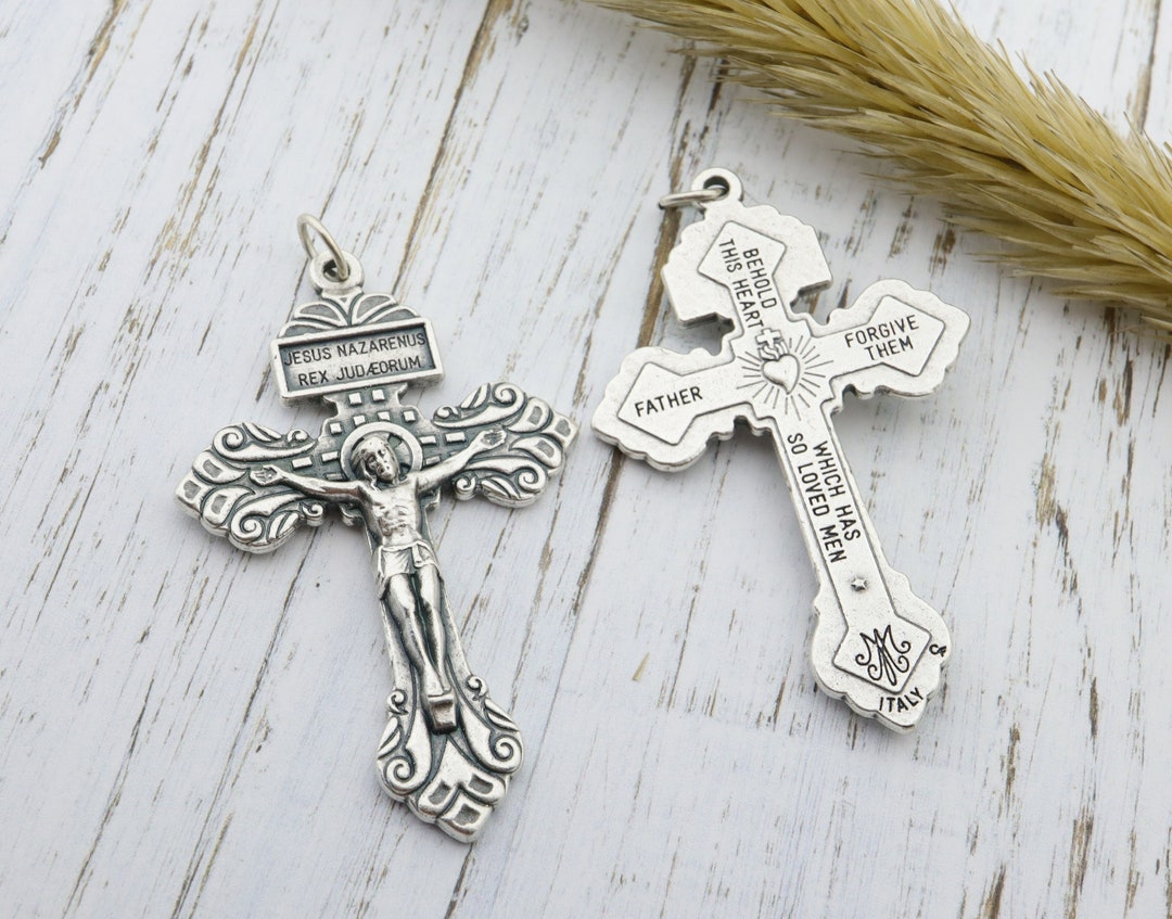 Pardon Indulgence Crucifix Pendant, Large 2" Italian Oxidized Silver ...