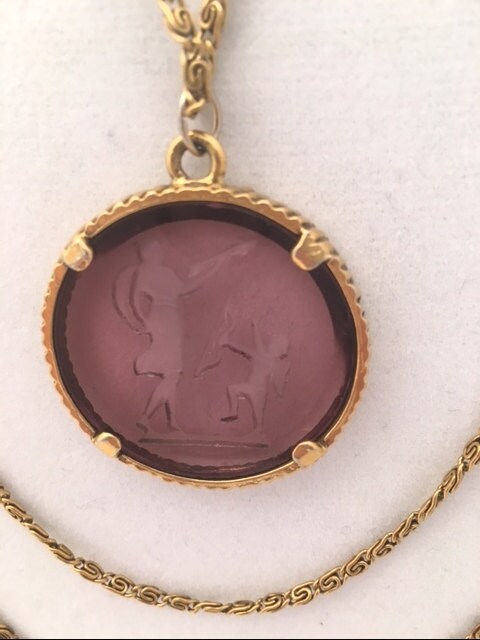 GOLDETTE INTAGLIO NECKLACE Amethyst Intaglio Cupid Goldtone - Etsy