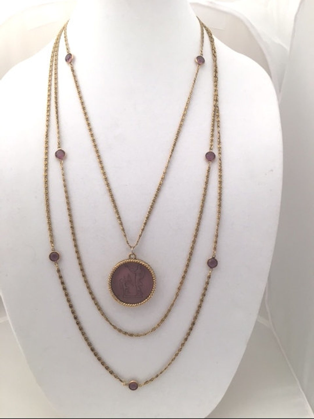 GOLDETTE INTAGLIO NECKLACE Amethyst Intaglio Cupid Goldtone - Etsy