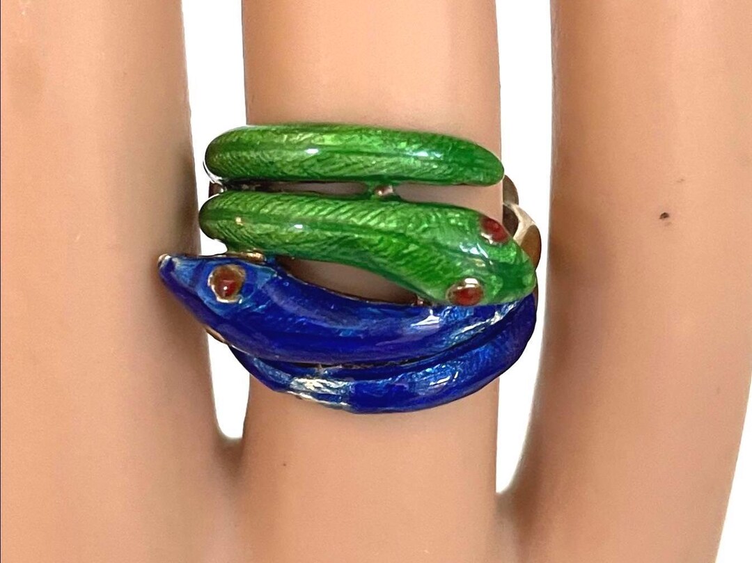 Gold MARTINE 14K Double SNAKE Bypass Ring - Carnelian or Glass Eyes ...