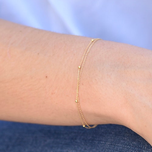 Sparkle Delicate 14K Gold Bracelet Gold Dainty Chain - Etsy