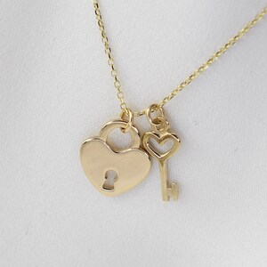 14K Gold Heart Key and Heart Lock Necklace - Etsy