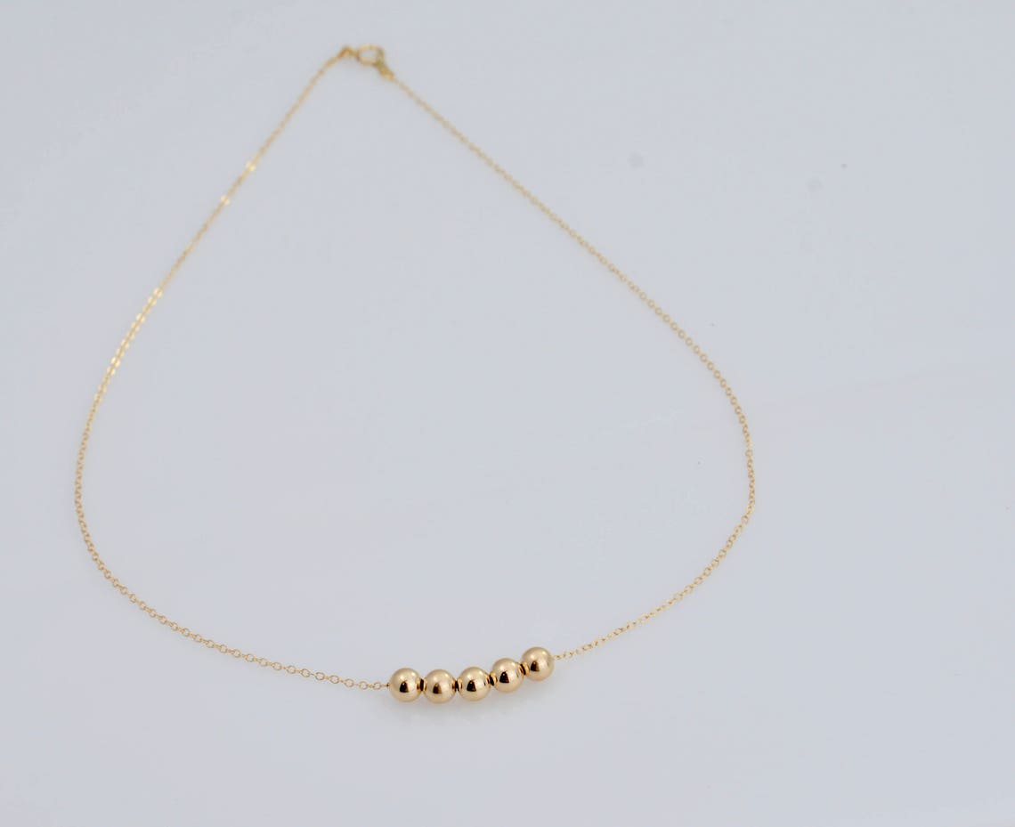 14K Gold Bead Necklace. 14K Gold Delicate Necklace. 14K Gold - Etsy