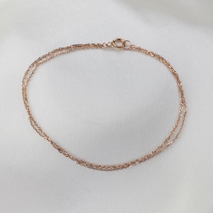 14K Rose Gold Dainty Double Chain Bracelet - 14K Solid Rose Gold ...