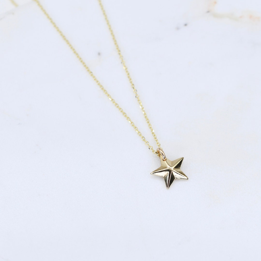 14K Gold Small Star Necklace, 14K Gold Tiny Star, Gold Star Charm ...
