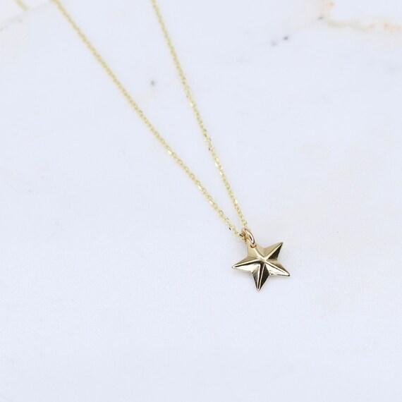 14K Gold Small Star Necklace 14K Gold Tiny Star Gold Star | Etsy