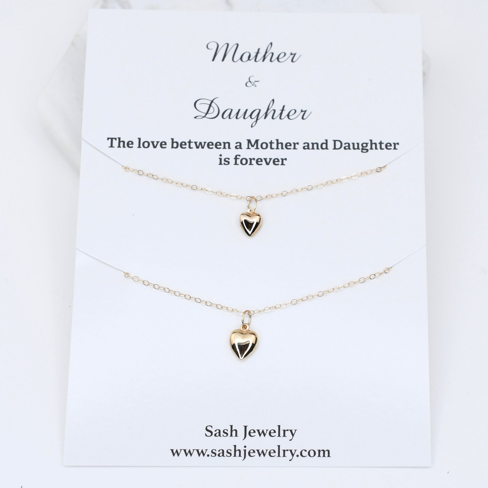 14K Gold Mother Daughter Necklace Set 14K Gold Heart - Etsy