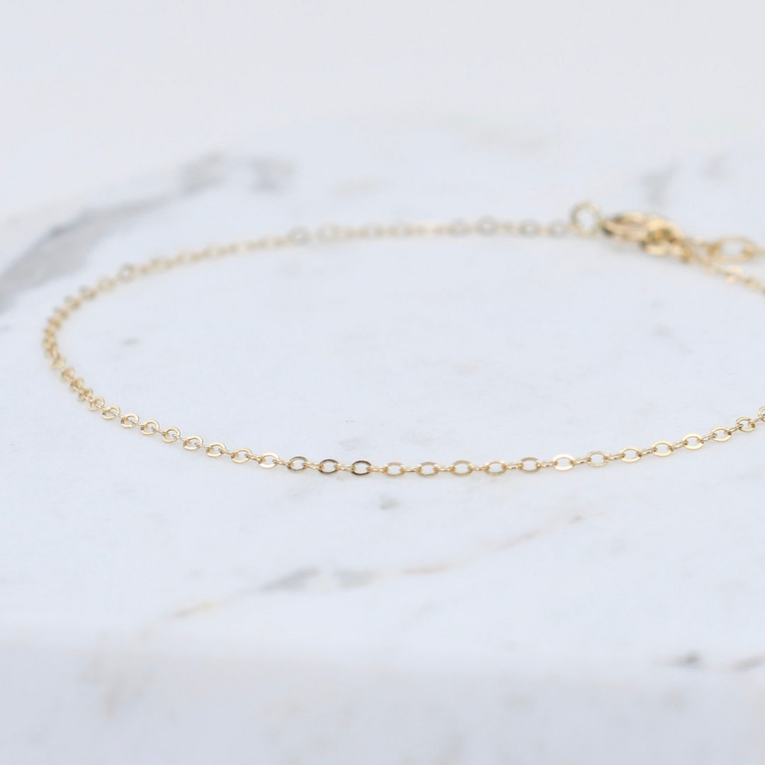 14K Solid Gold Anklet – Ultra Delicate Flat Cable Chain Anklet With ...