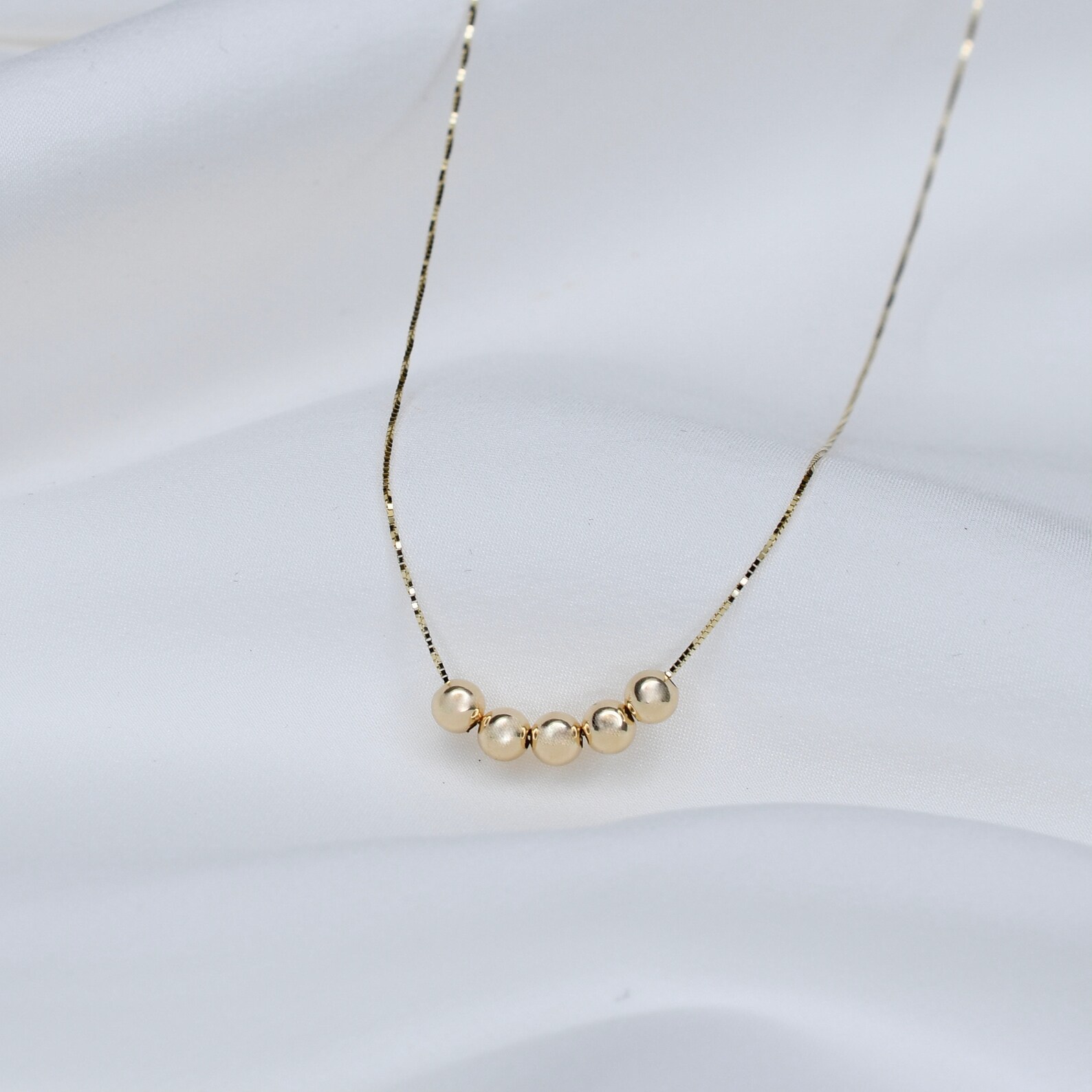 14K Gold Small Beads Necklace. 14K Gold Delicate Necklace. 14K - Etsy