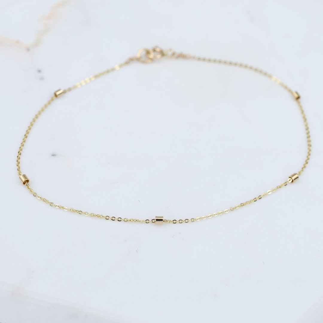 14K Gold Dainty Bead Chain Bracelet – Delicate Fine Jewelry - Etsy
