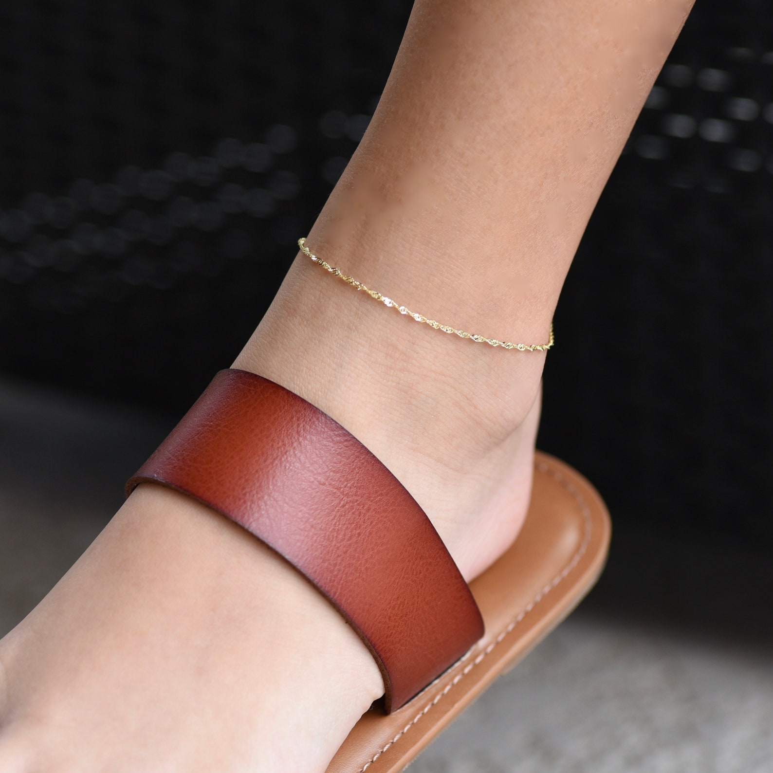 14K Solid Gold Delicate Anklet 14K Gold Chain Anklet - Etsy