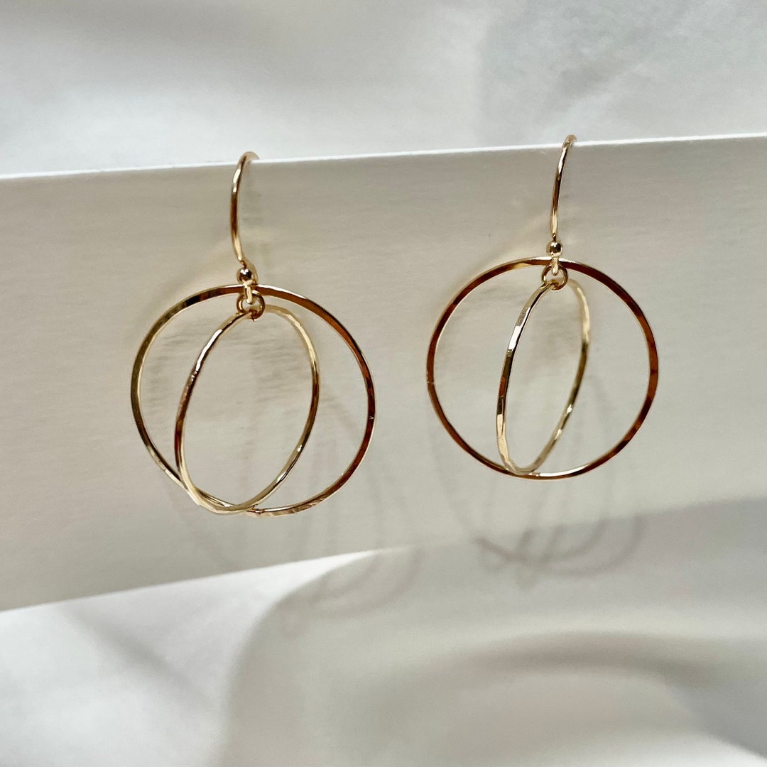14K Gold Circle Hoop Earrings. 14K Yellow Gold Circle Earrings. - Etsy