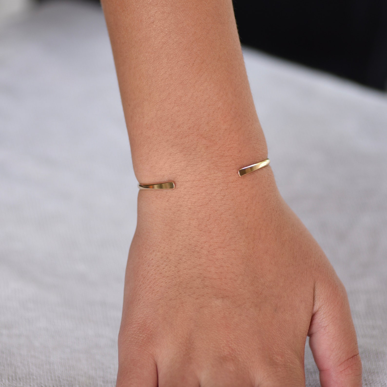 14K Solid Gold Cuff Bracelet Minimalist Cuff Bracelet - Etsy
