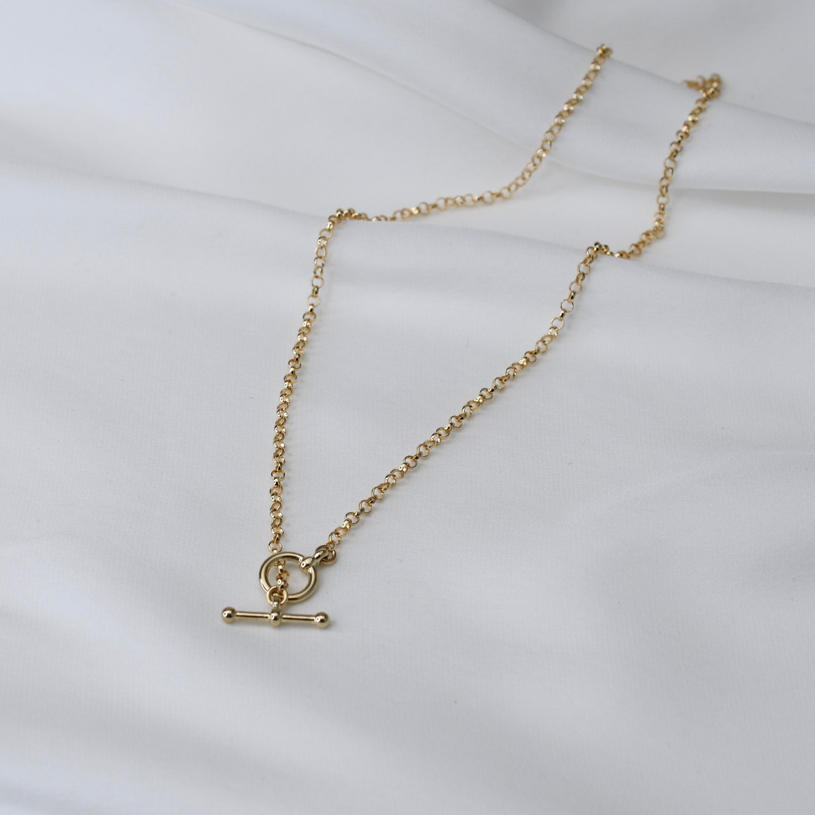 14K Gold Toggle Necklace, 14K Gold Toggle and Rolo Chain Necklace - Etsy