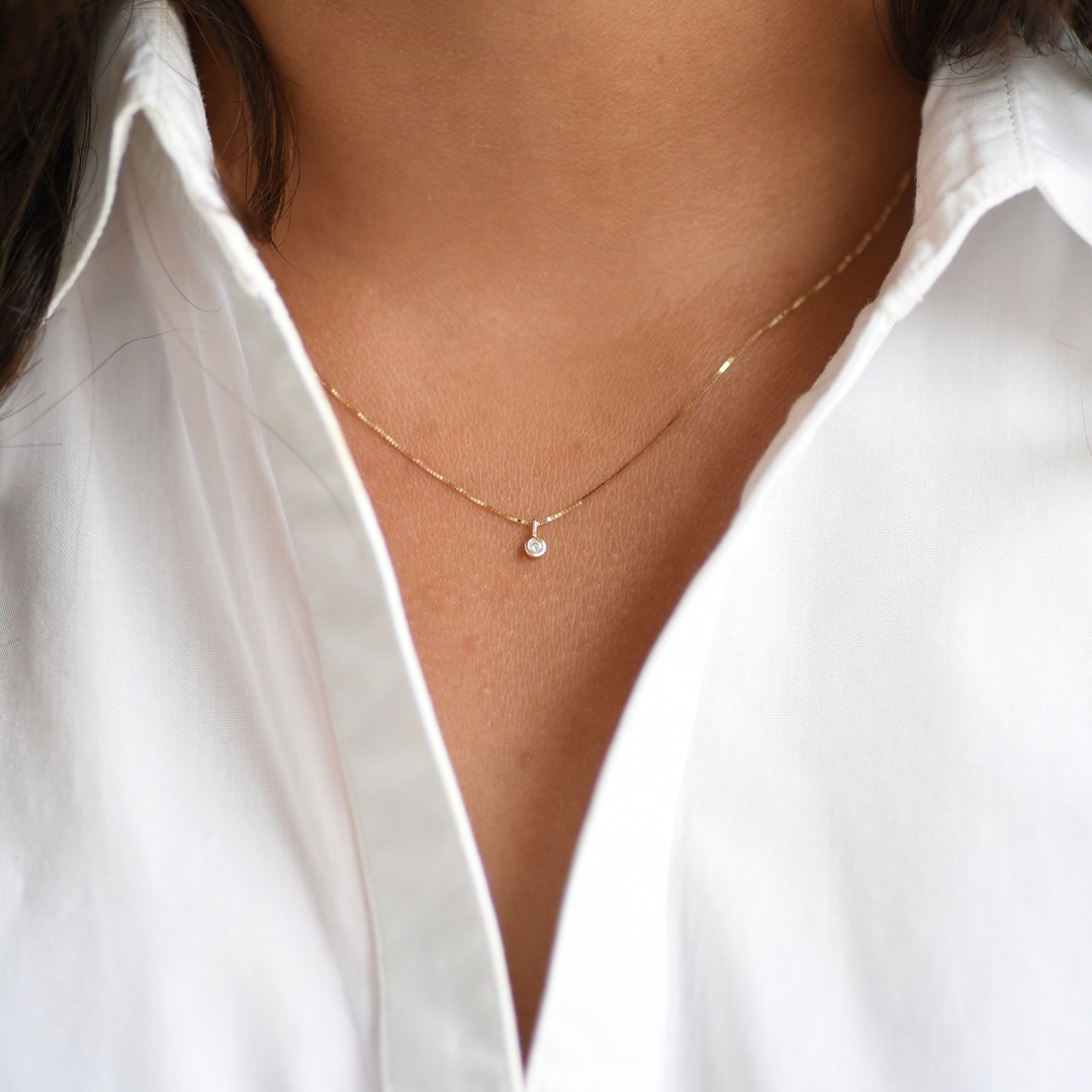 14K Gold Tiny Diamond Necklace - Tiny Diamond - Etsy