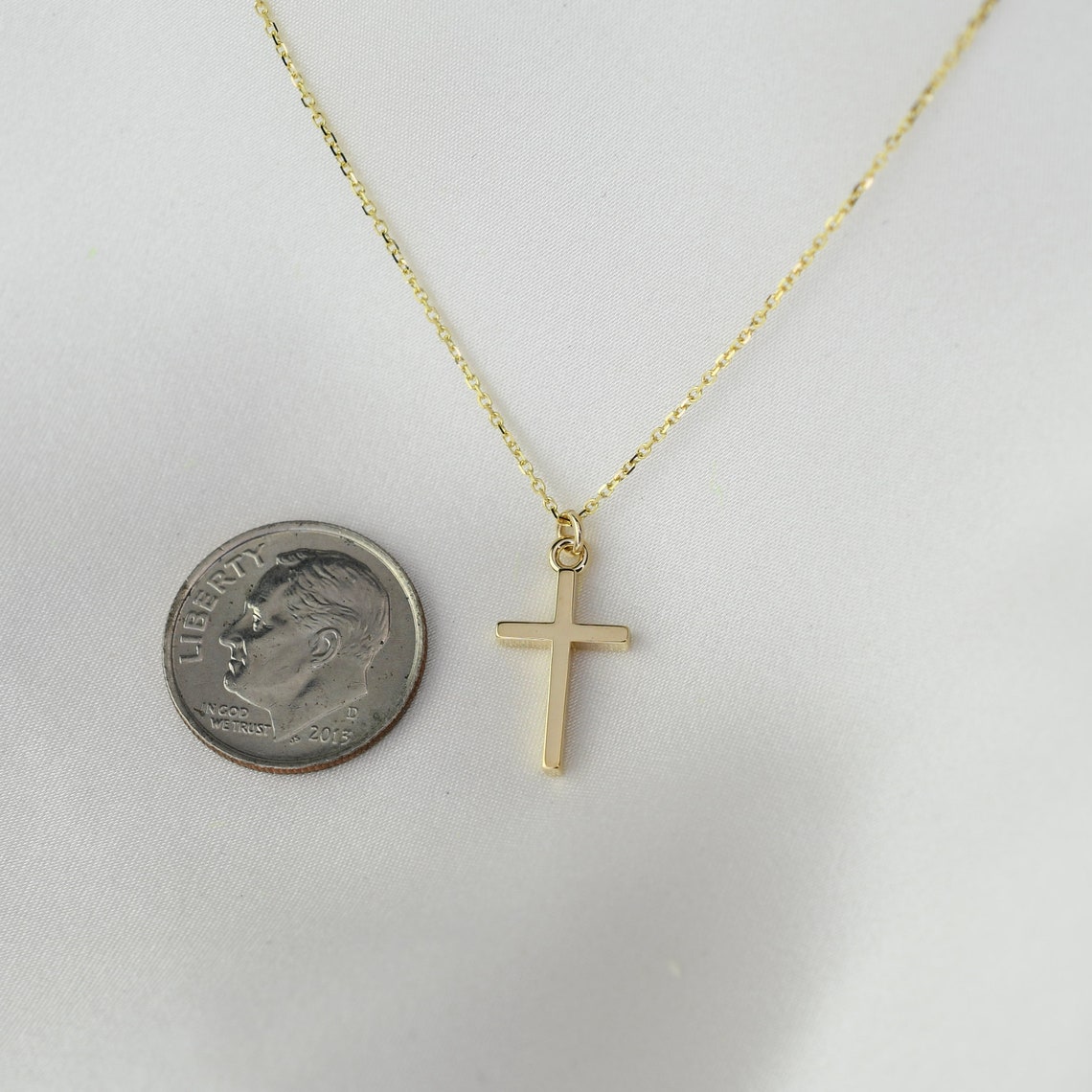 14K Gold Small Cross Necklace. 14K Gold Simple Cross Necklace - Etsy