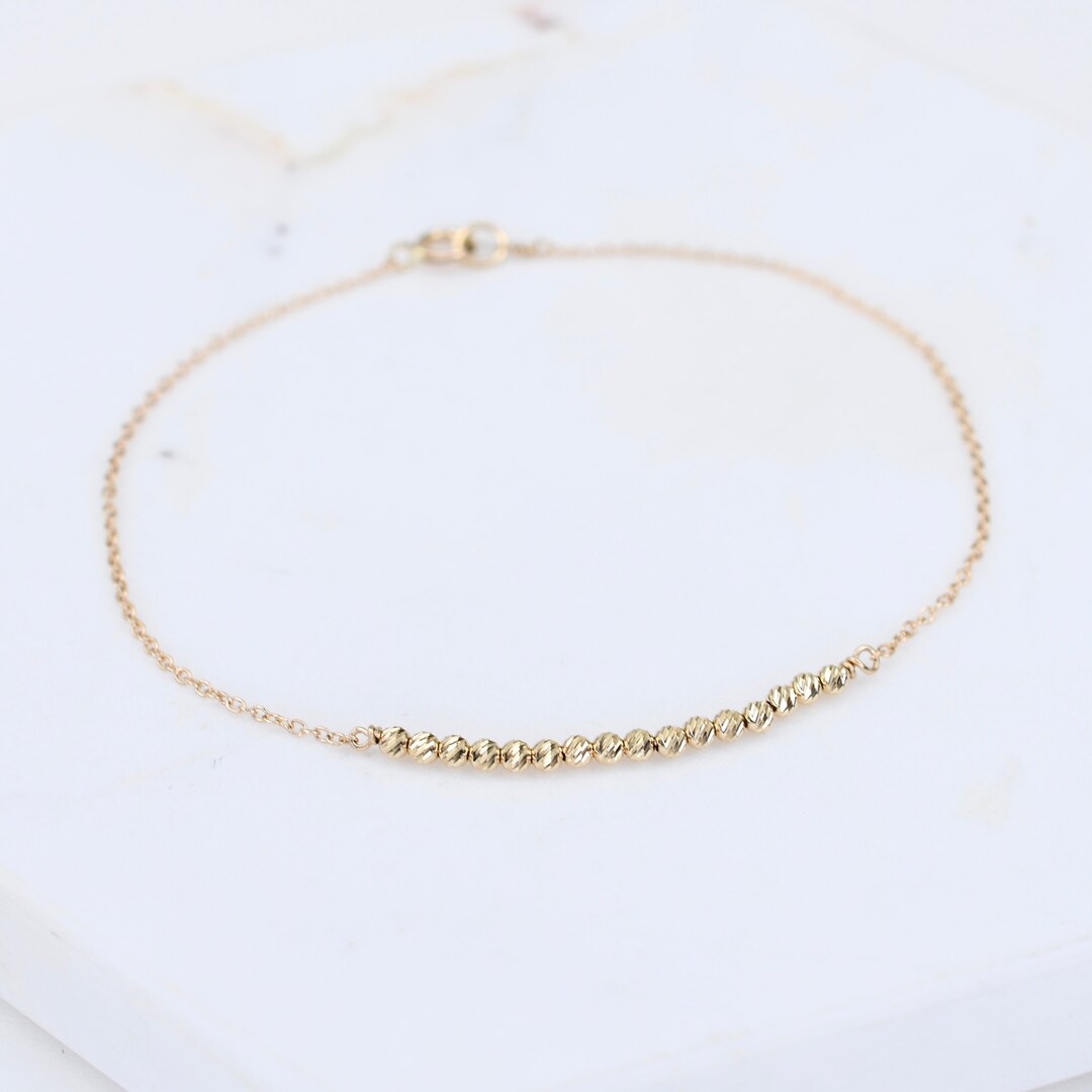 Dainty 14K Gold Beads Bracelet | Elegant Gold Cable Chain | Solid Gold ...
