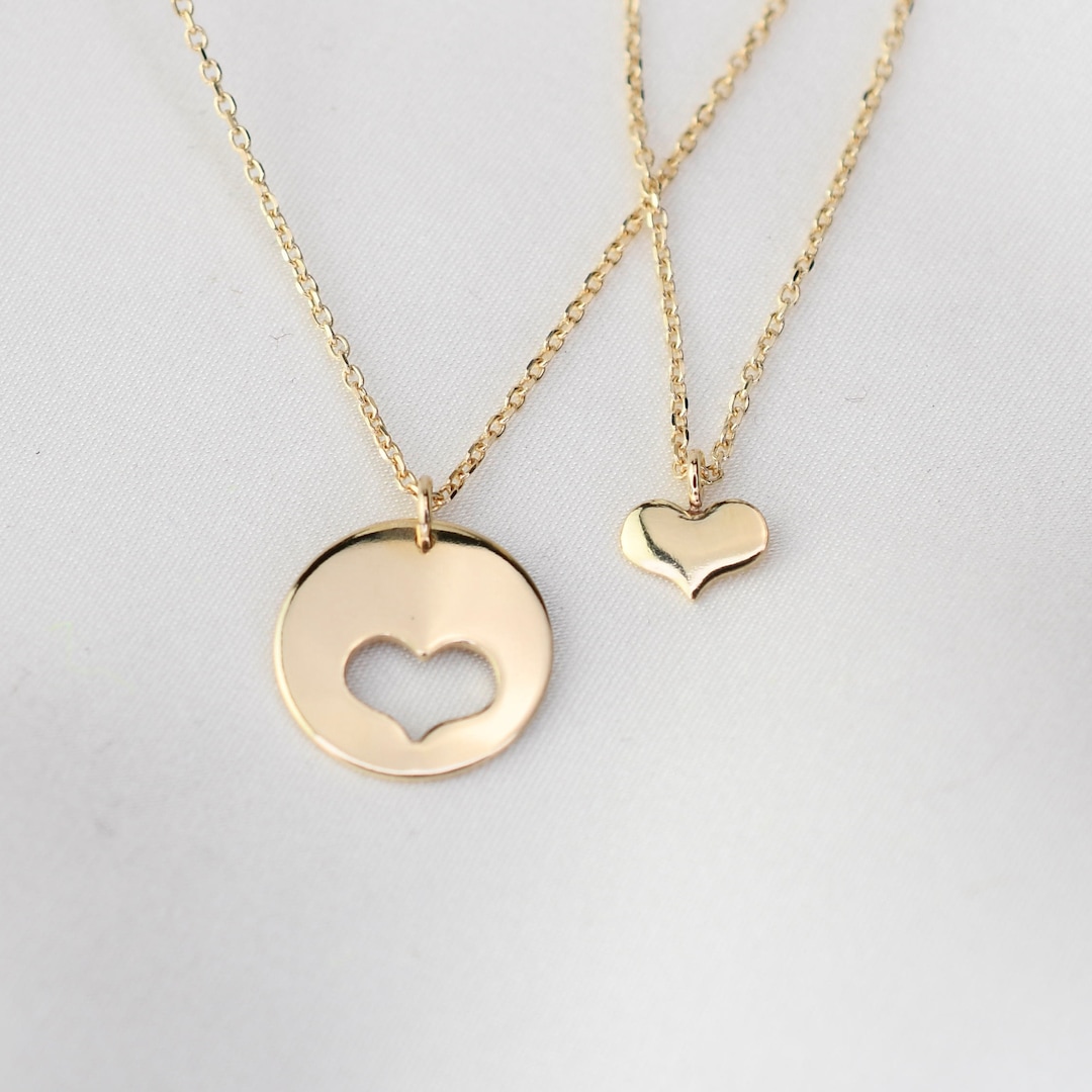 Mother Daughter Necklace Set. Mother Daughter 14K Gold Heart Necklace ...